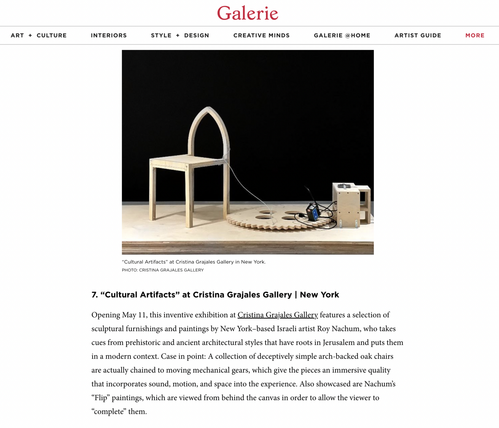 Roy Nachum's Cultural Artifacts named one of Galerie Magazine "7 Must ...